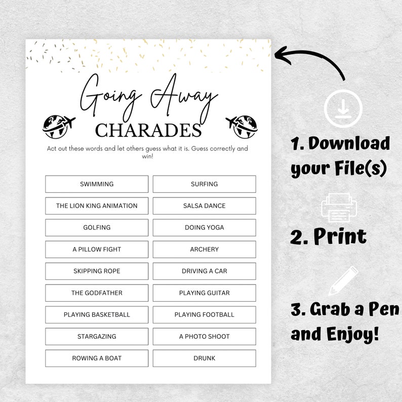 Going Away Party Games, Charades, Going Away Games, Farewell ...