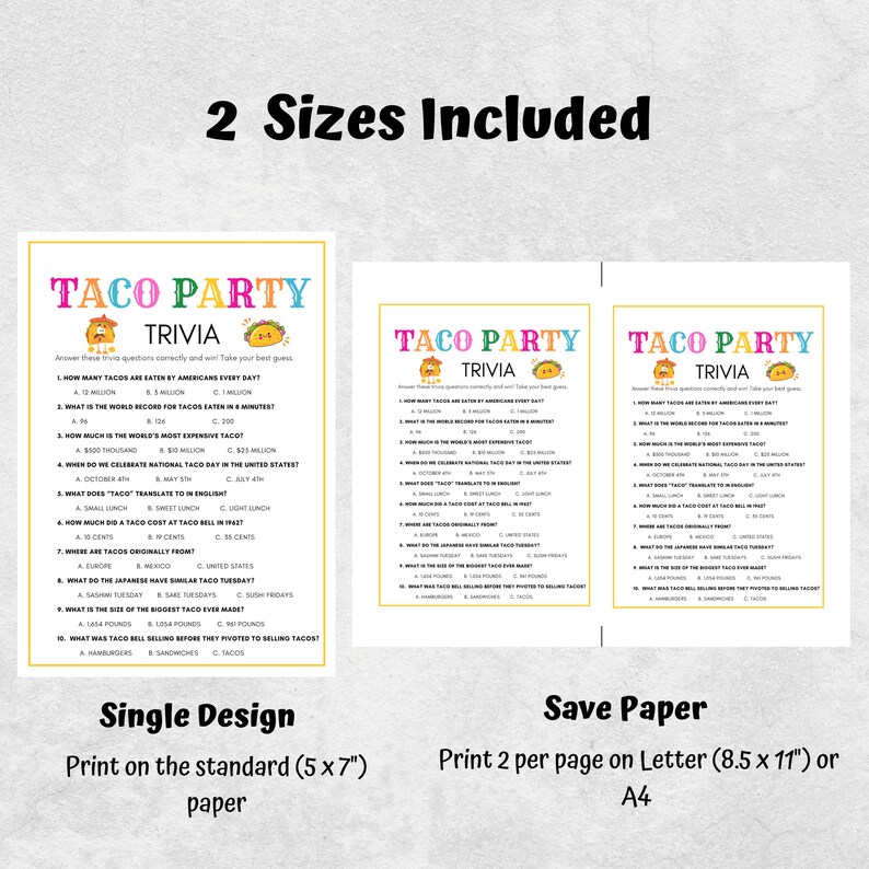 Taco Trivia, Taco Games, Taco Tuesday Games, Taco Themed Party Game for ...