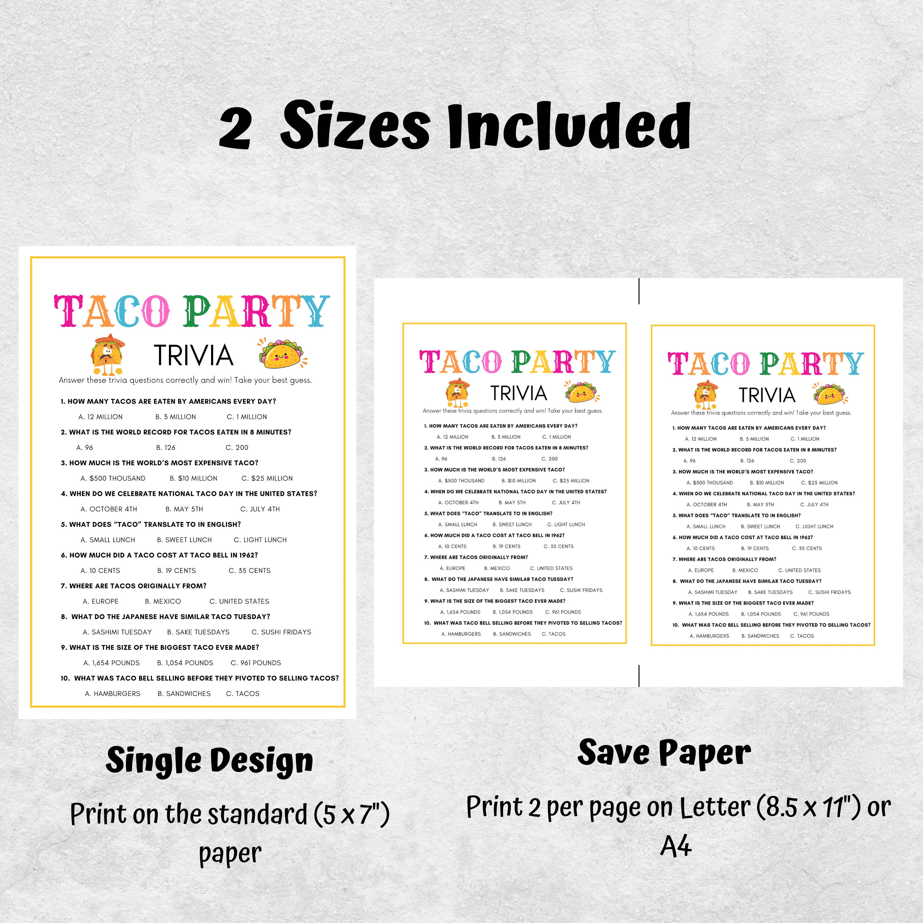 Taco Trivia, Taco Games, Taco Tuesday Games, Taco Themed Party Game for ...