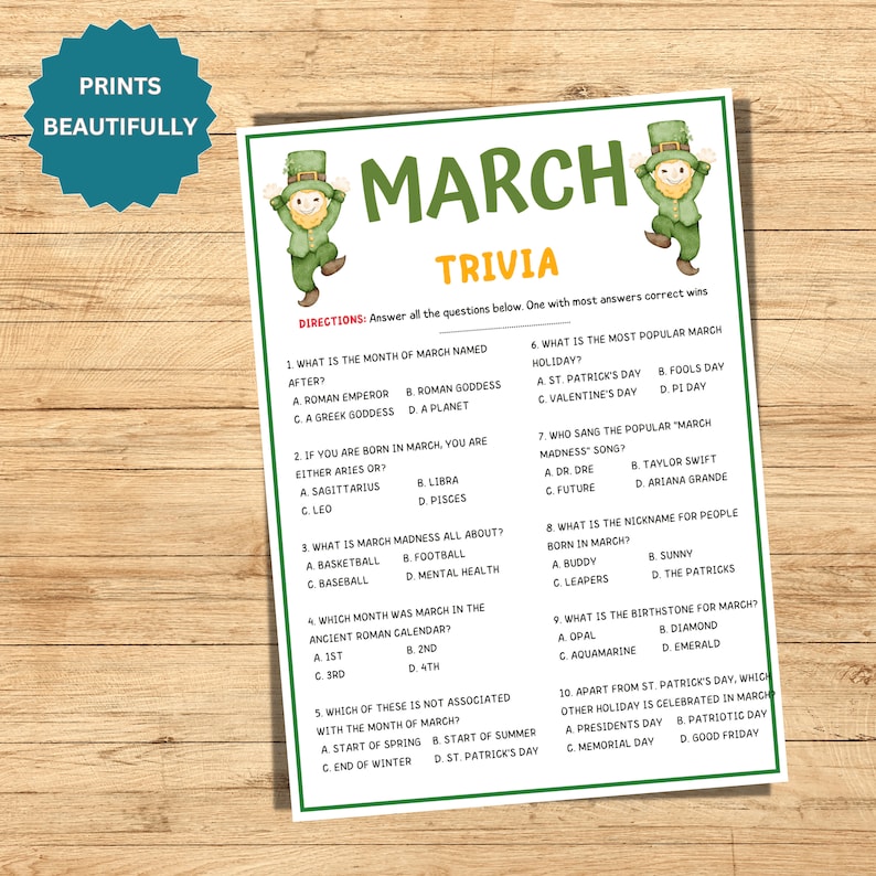 March Trivia Game, Trivia Game for Kids and Adults, March Quiz ...