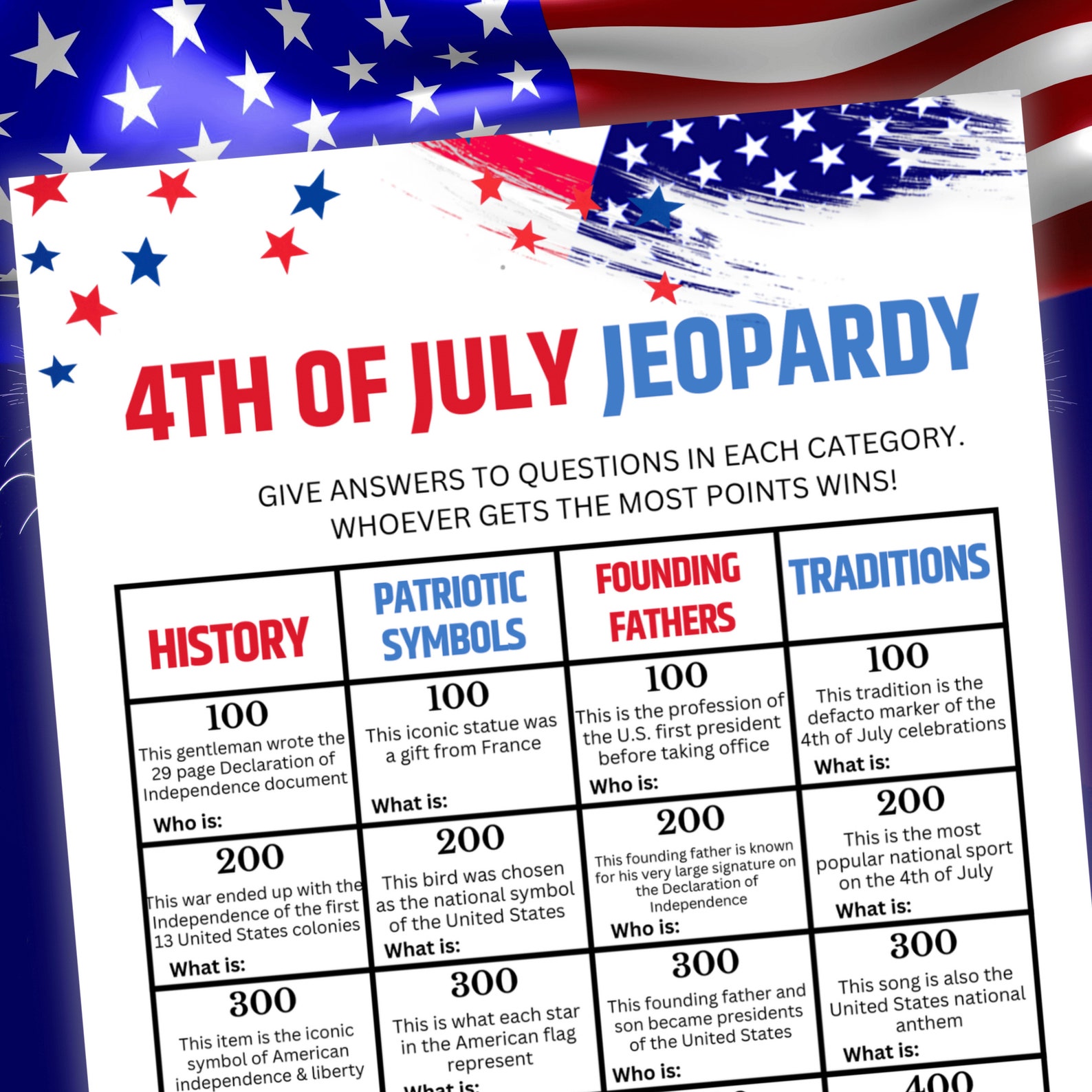 4th of July Games, 4th of July Jeopardy, Independence Day Games ...
