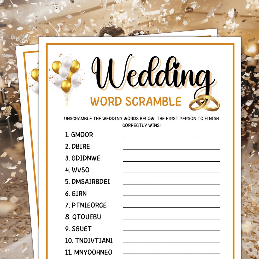 Wedding Games, Wedding Word Scramble, Wedding Party Games, Golden ...