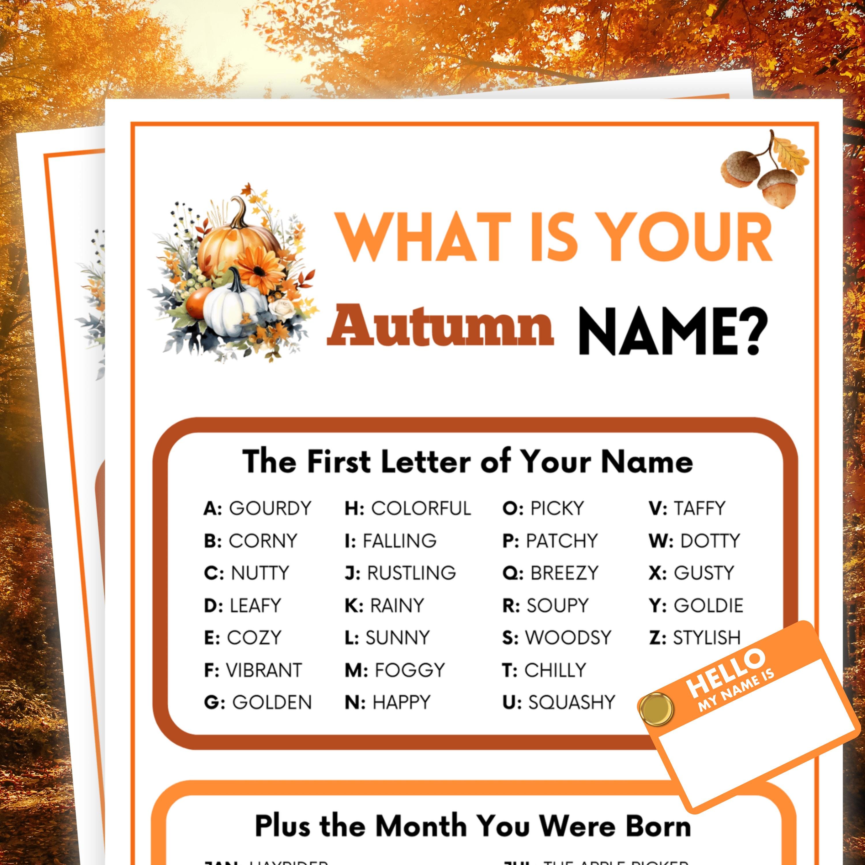 Fall Games, What is Your Autumn Name, Fall Games for Kids, Fall Games ...