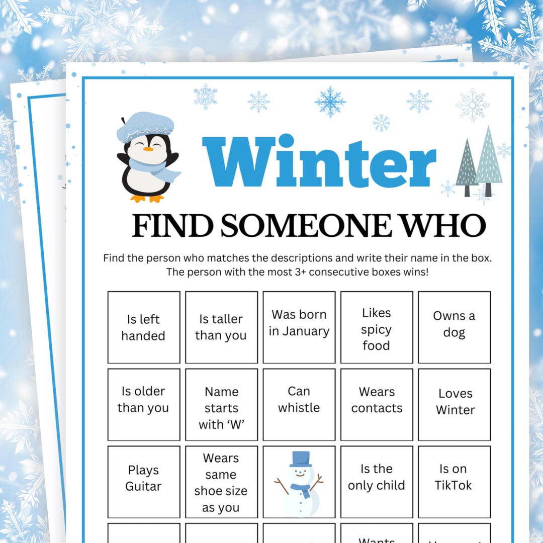 Winter Games, Find Someone Who, Winter Party Games, Winter Game for ...