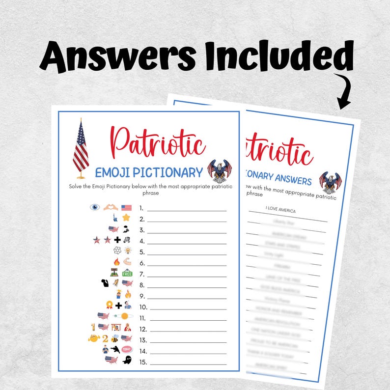 Patriotic Emoji Pictionary, Patriotic Games, Labor Day Game, Veterans ...