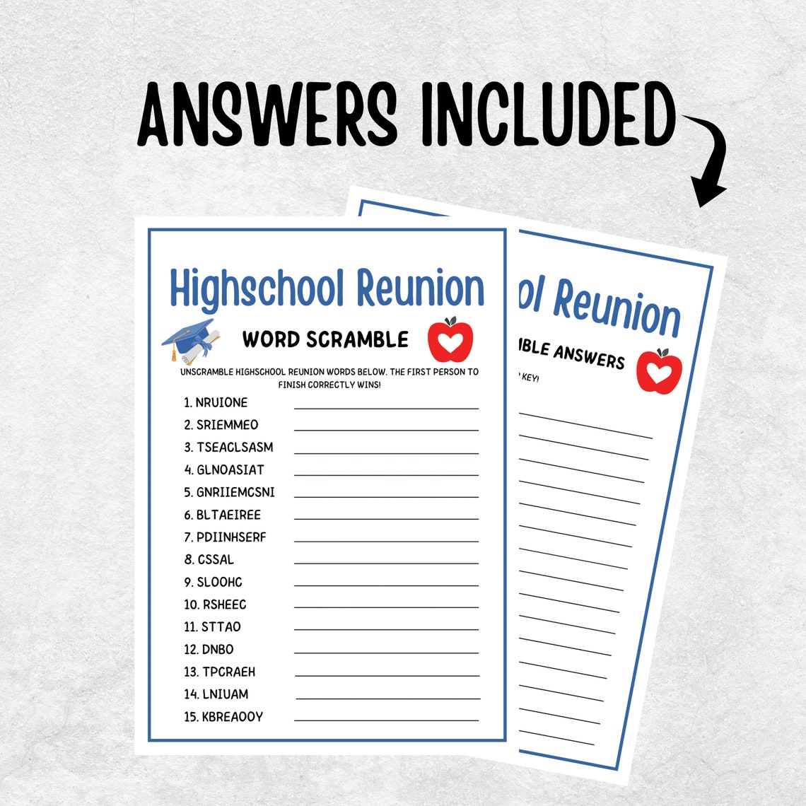 High School Reunion Word Scramble, School Reunion Party Games ...