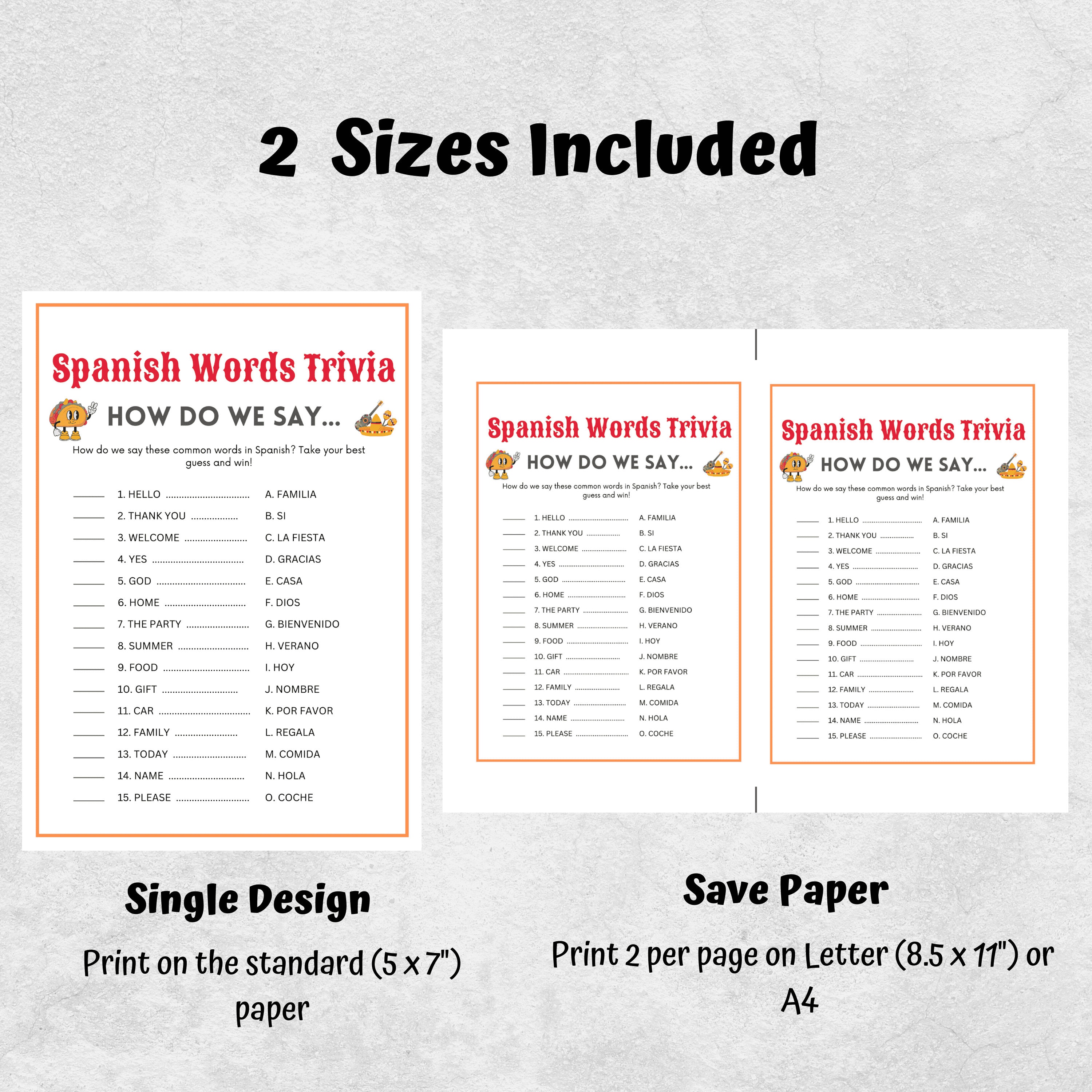 Spanish Word Trivia, Party Games for Classroom, Kids, Seniors, Office ...
