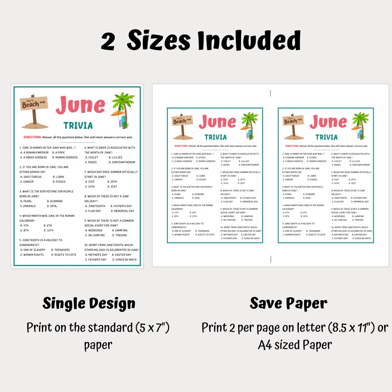 June Trivia Game, Trivia Games for Kids and Adults, June Games, Party ...