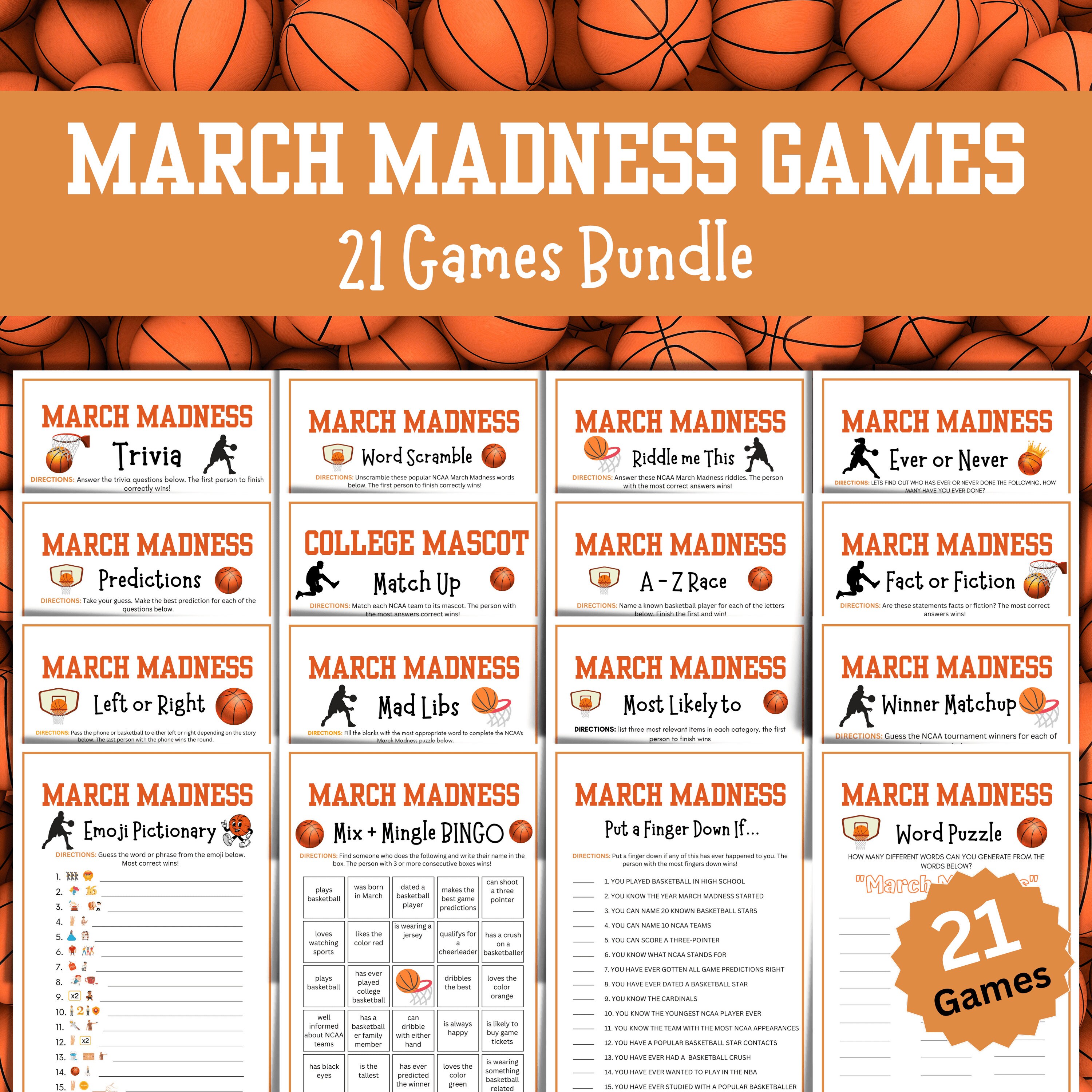 March Madness Games, 21 Games SUPER Bundle, Basketball Games, College ...