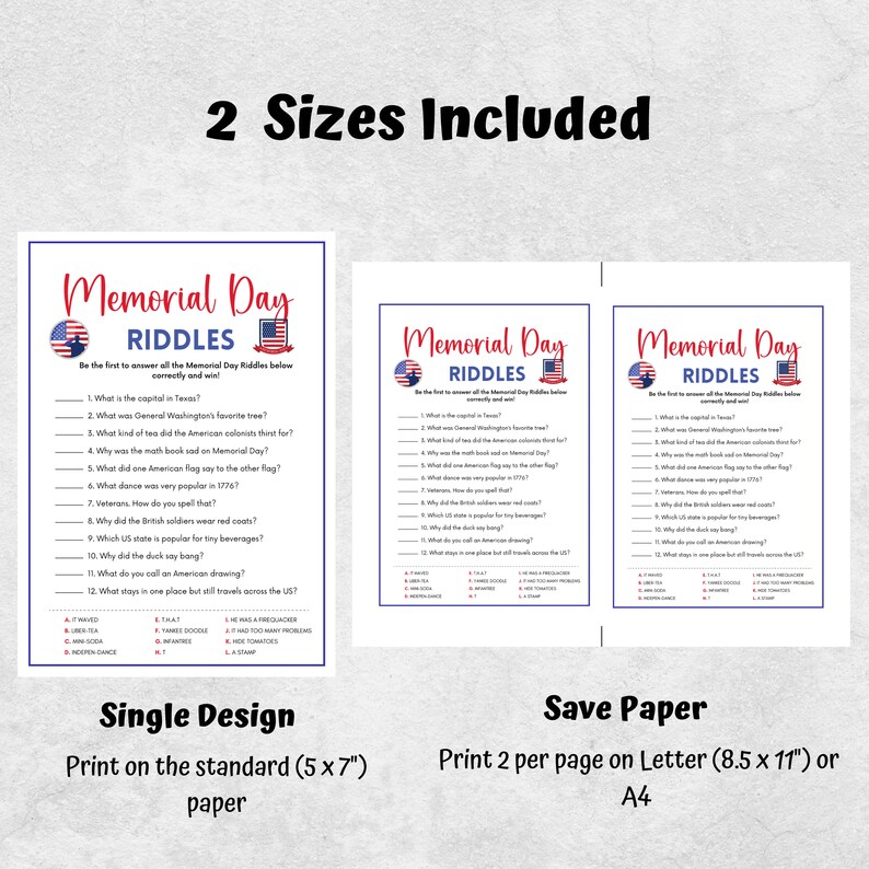 Memorial Day Games, Memorial Day Riddles, Memorial Day Party Game for ...