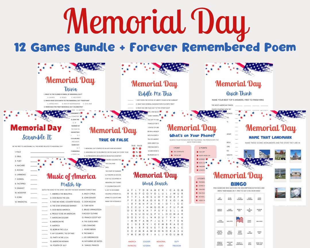 Memorial Day Games, Memorial Day Games for Kids and Adults, Memorial ...