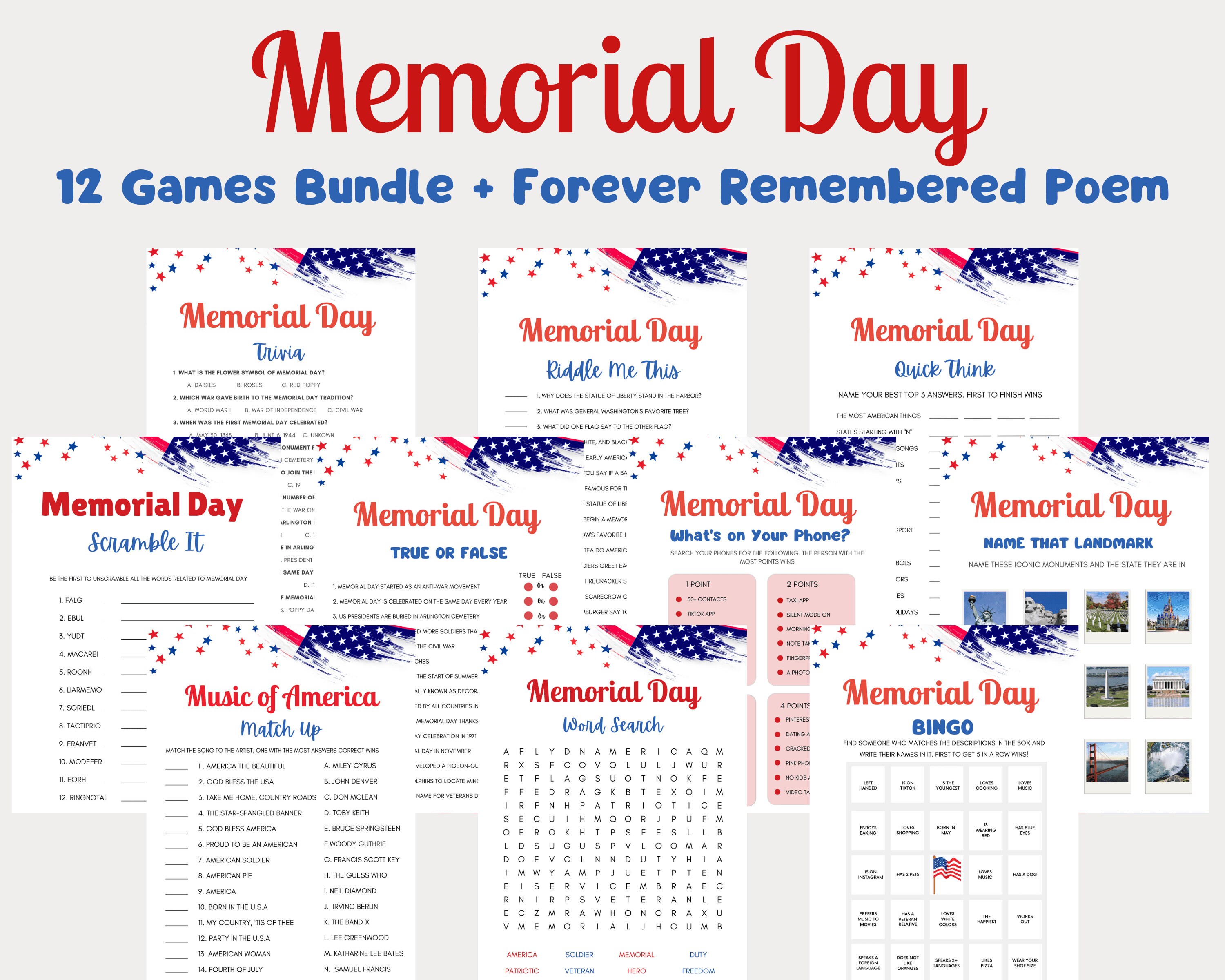 Memorial Day Games, Memorial Day Games for Kids and Adults, Memorial ...