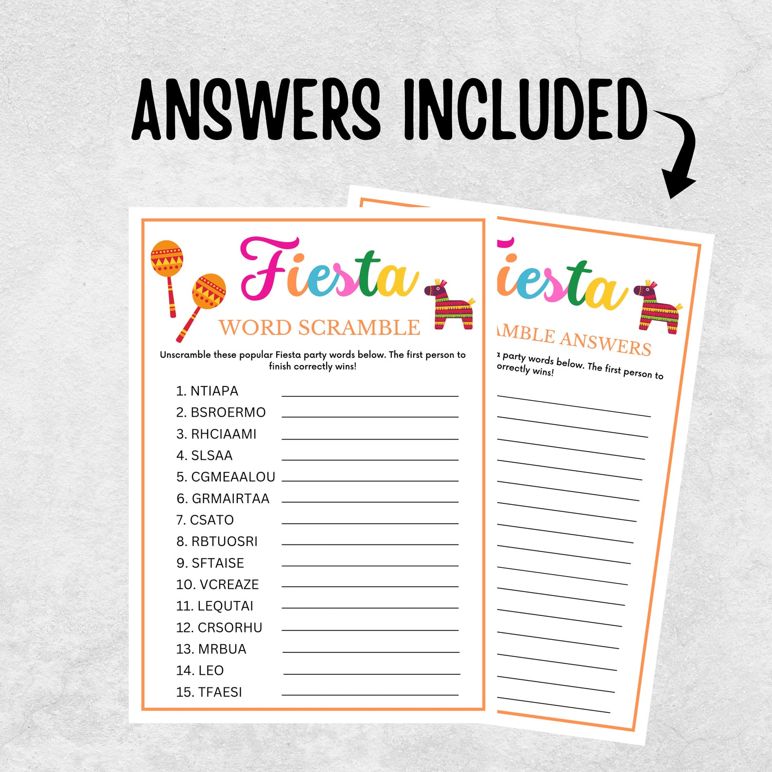 Fiesta Party Games, Word Scramble, Fiesta Games for Classroom, Birthday ...