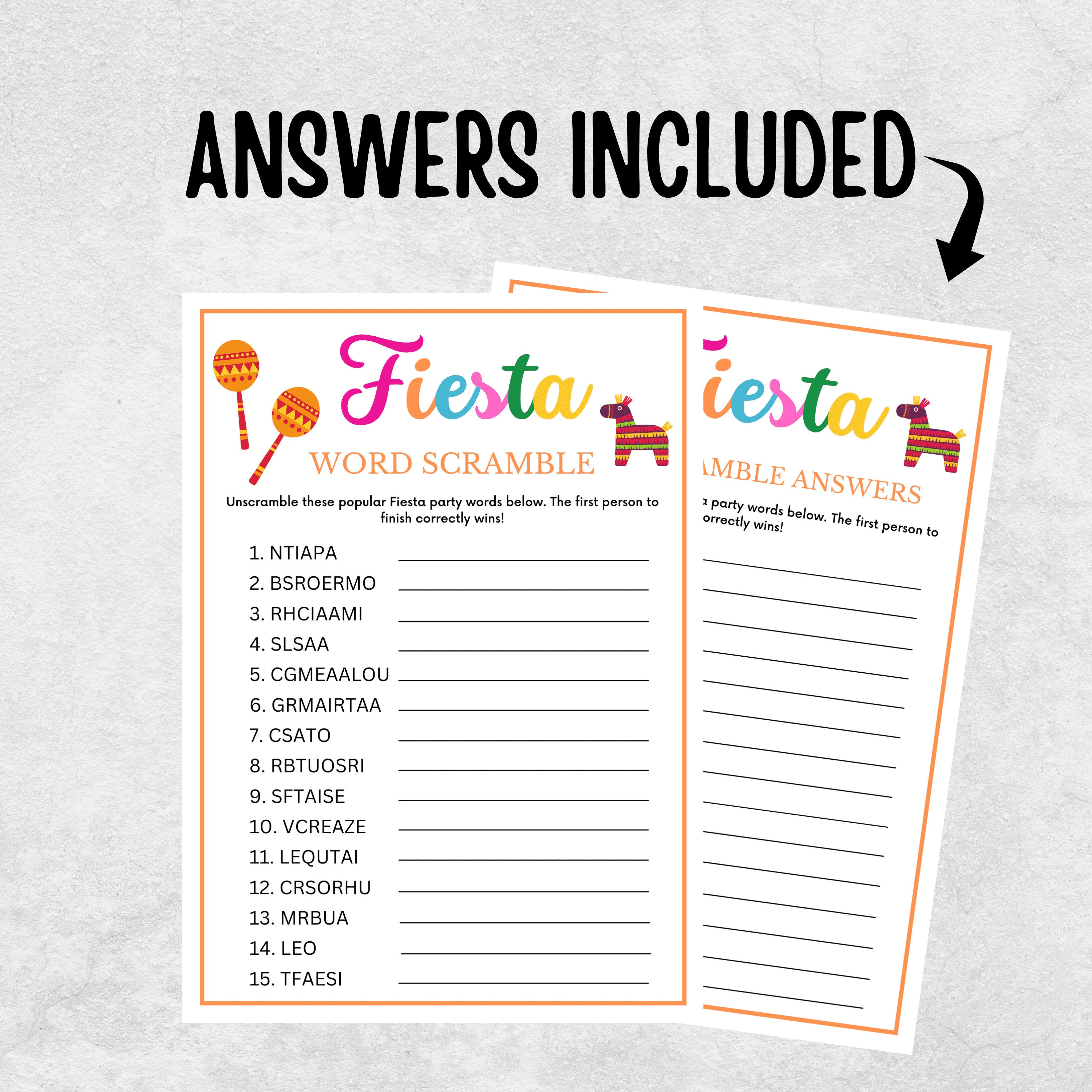 Fiesta Party Games, Word Scramble, Fiesta Games for Classroom, Birthday ...