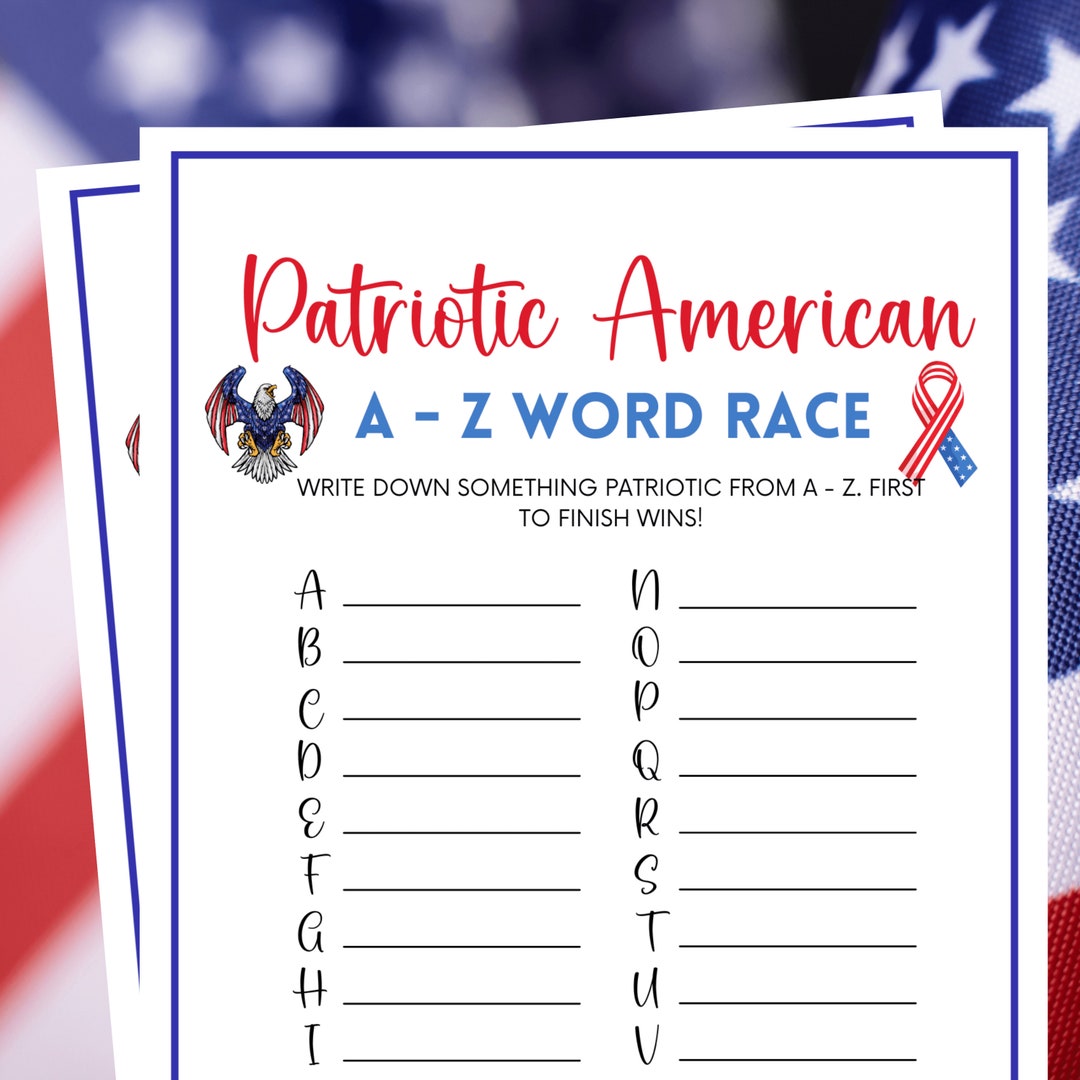 Patriotic American A - Z Word Race, Memorial Day Games, Independence ...
