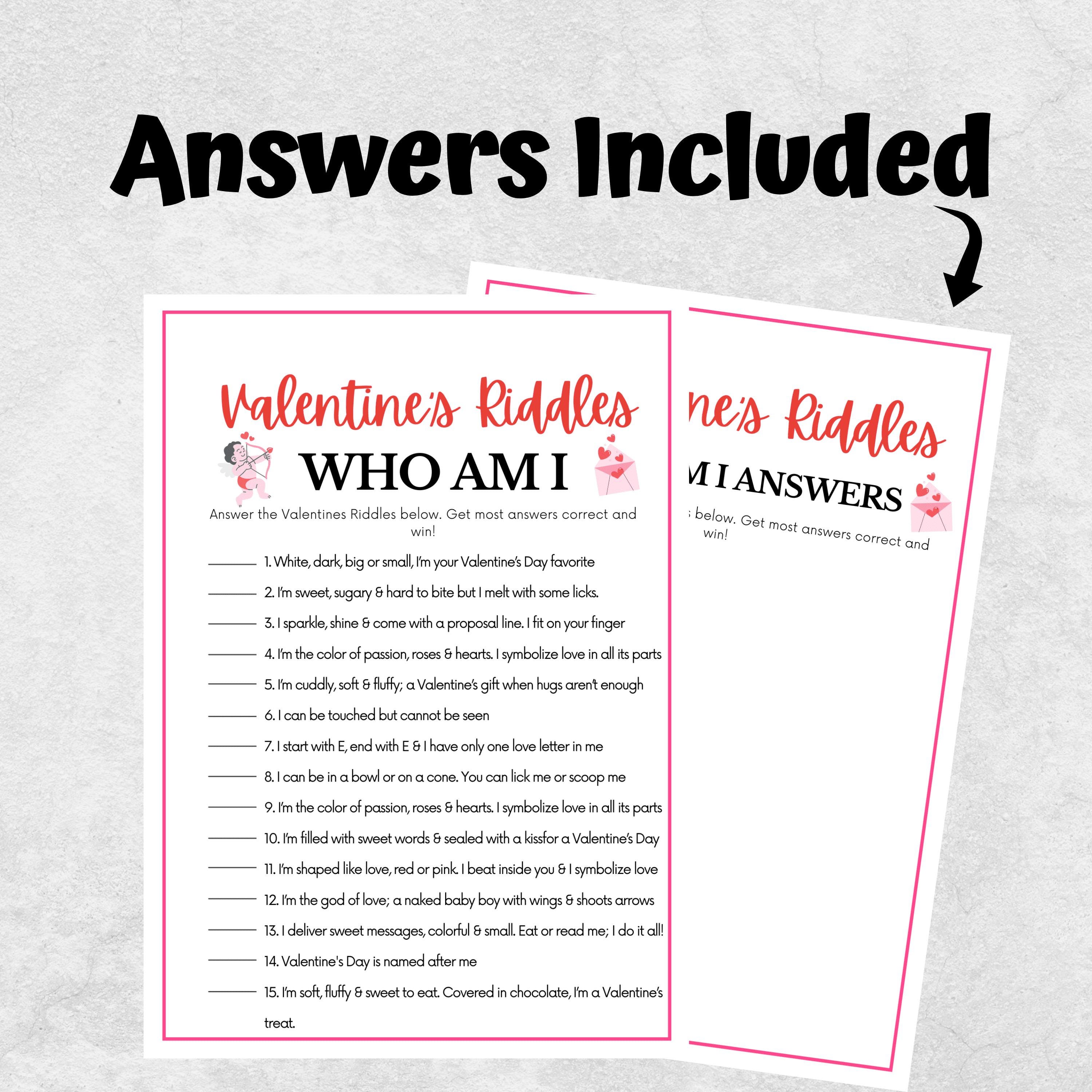 Valentines Day Riddles, Who Am I, Valentines Day Game, Valentines Day ...