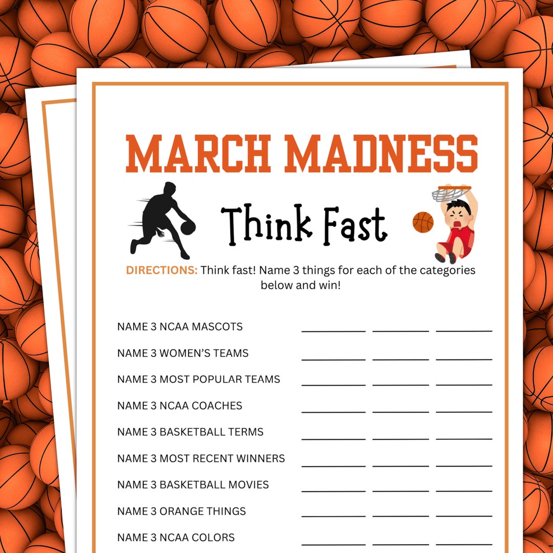 March Madness Think Fast, NCAA College Basketball Party Games ...