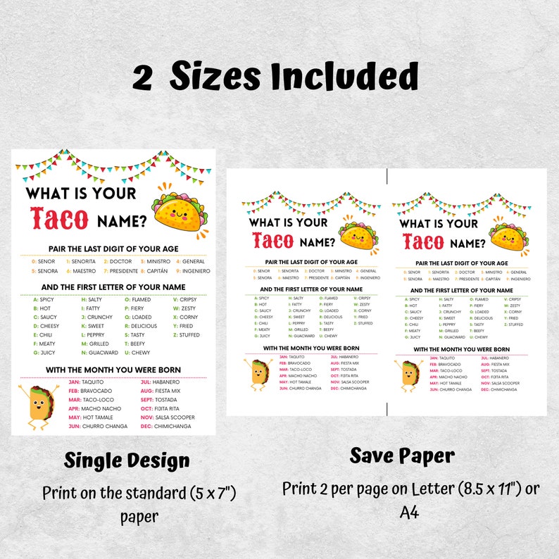 Taco Party Games, What is Your Taco Name?, Cinco De Mayo Games, Fiesta ...