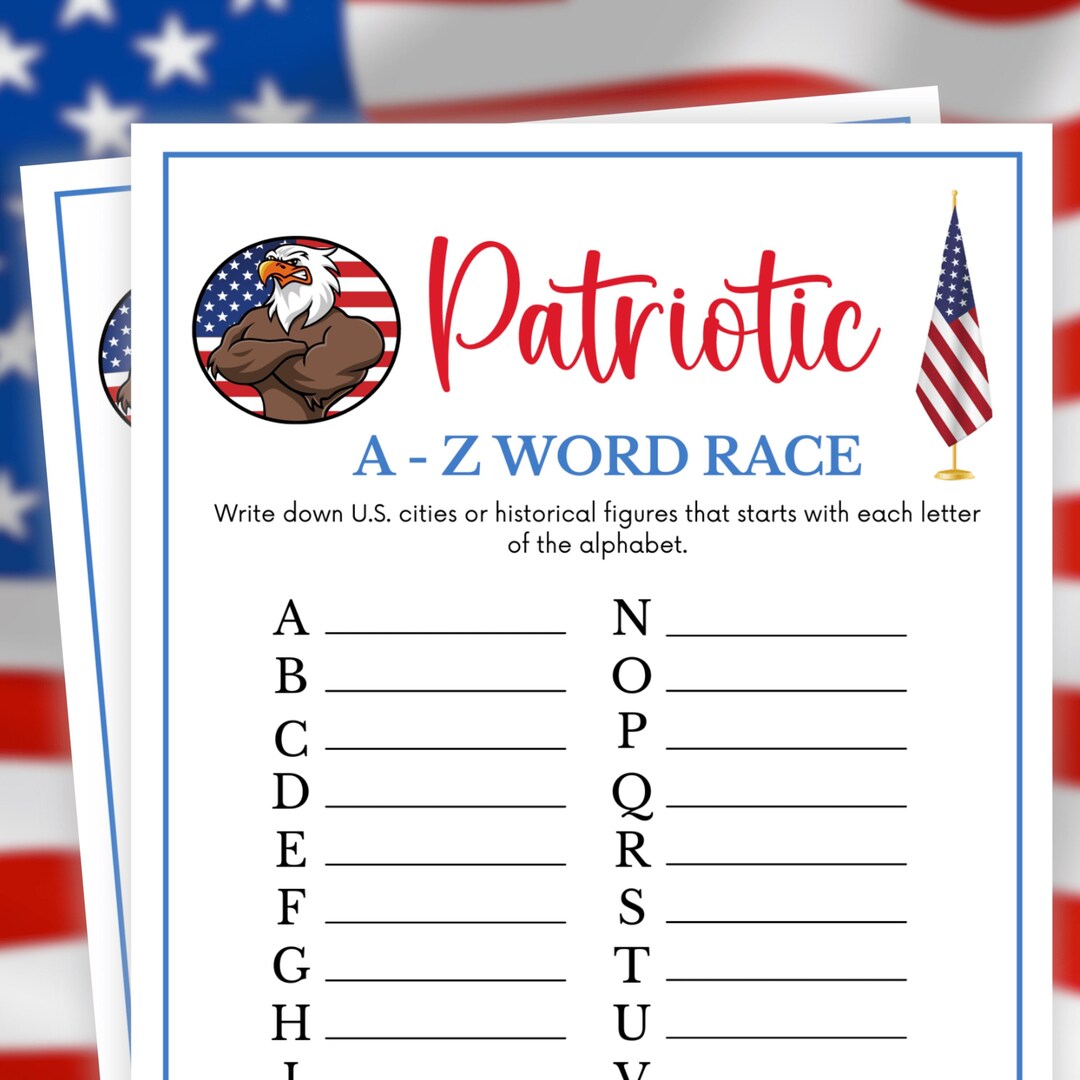 Patriotic Games, A - Z Word Race, 4th of July Games, Labor Day Game ...
