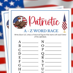 Patriotic Games, A - Z Word Race, 4th of July Games, Labor Day Game ...