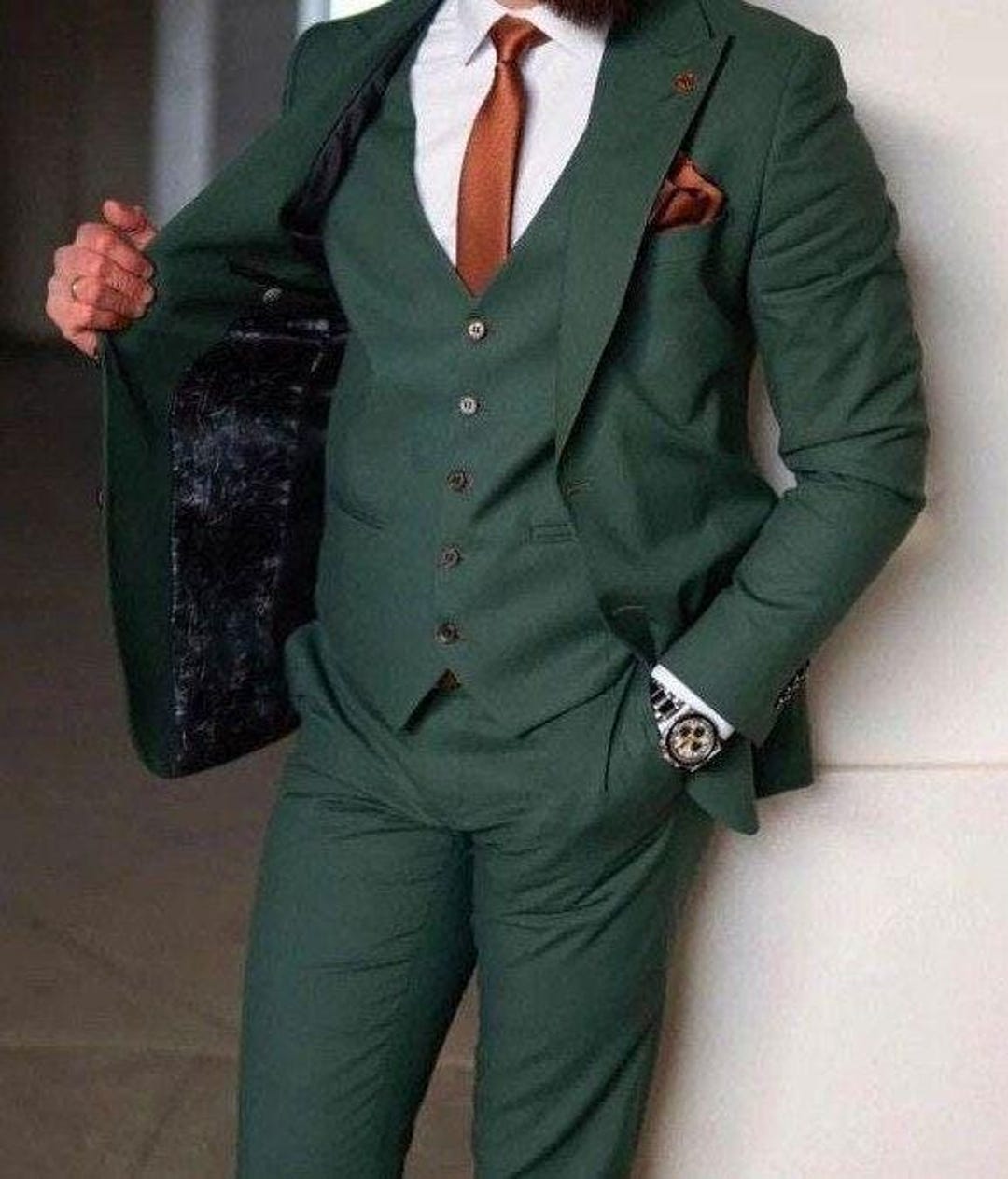 Men's Dark Green Suit Men Wedding Suit Party Wear Suit 3 Piece Green ...
