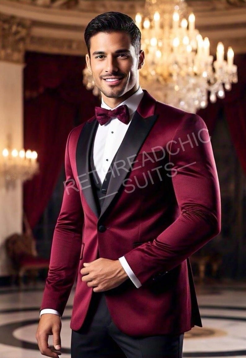 Premium Maroon Velvet Dinner Jacket Suit for Men - Elegant & Formal ...