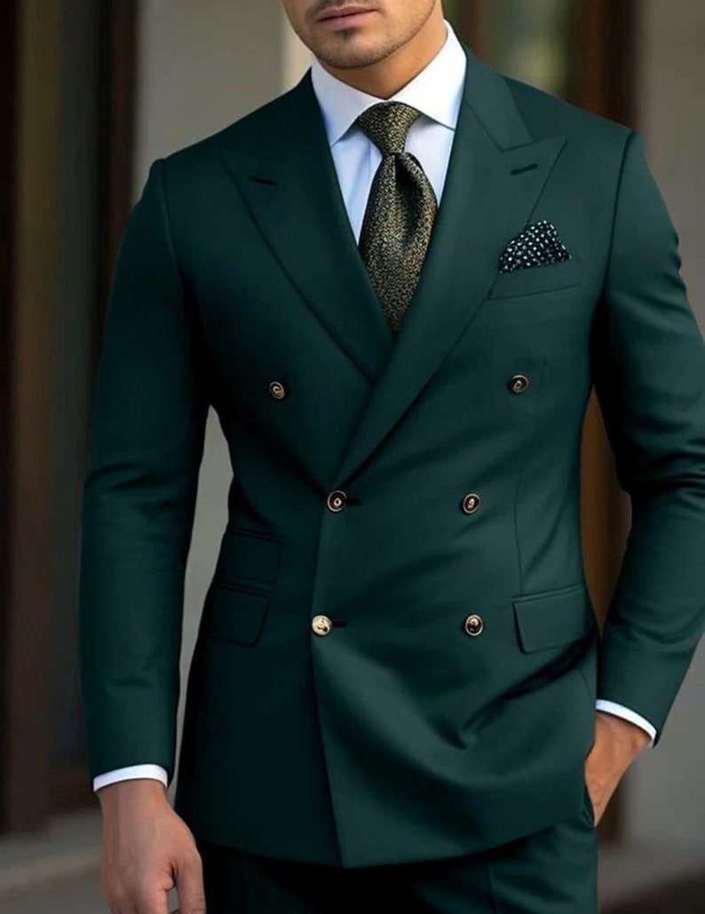 Premium Dark Green Double Breasted 2 Piece Suit Wedding Suit for Men ...