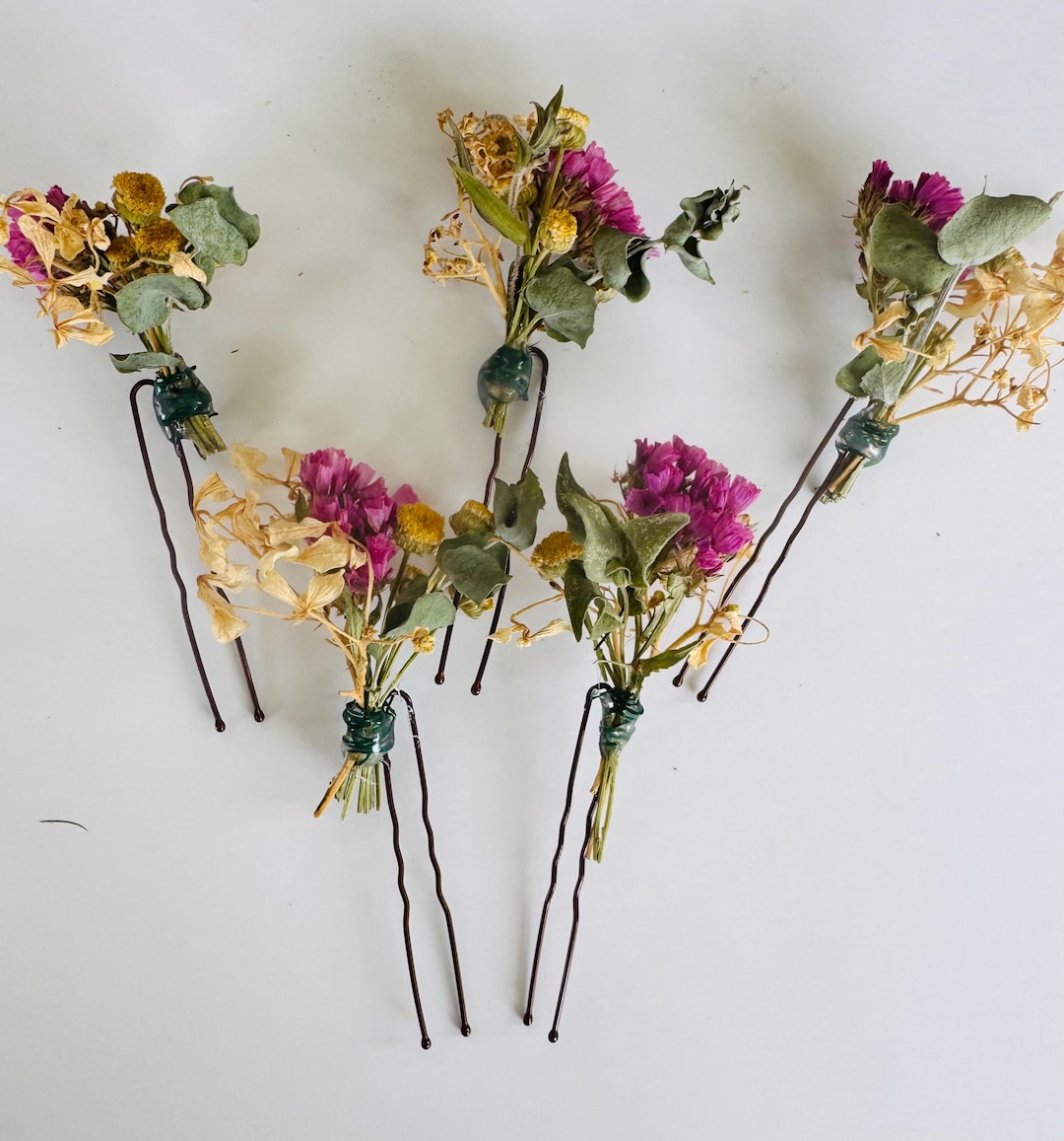 Wildflower Hair Pins Set of 5 Real Flowers Wedding Formal Updo ...
