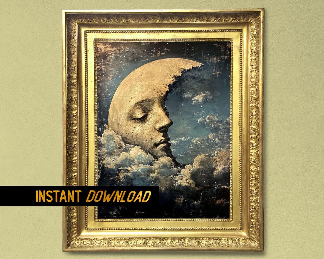 Surrealist Moon Art, Dreamy Moon Painting for Bedroom Decor and Tarot ...