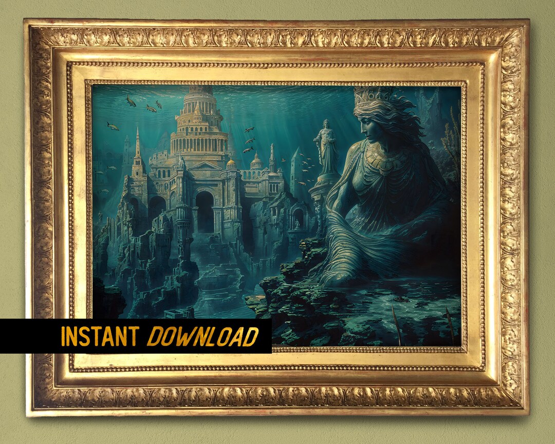 Atlantis Art Sunken City Illustration - Nautical Decor Printable ...