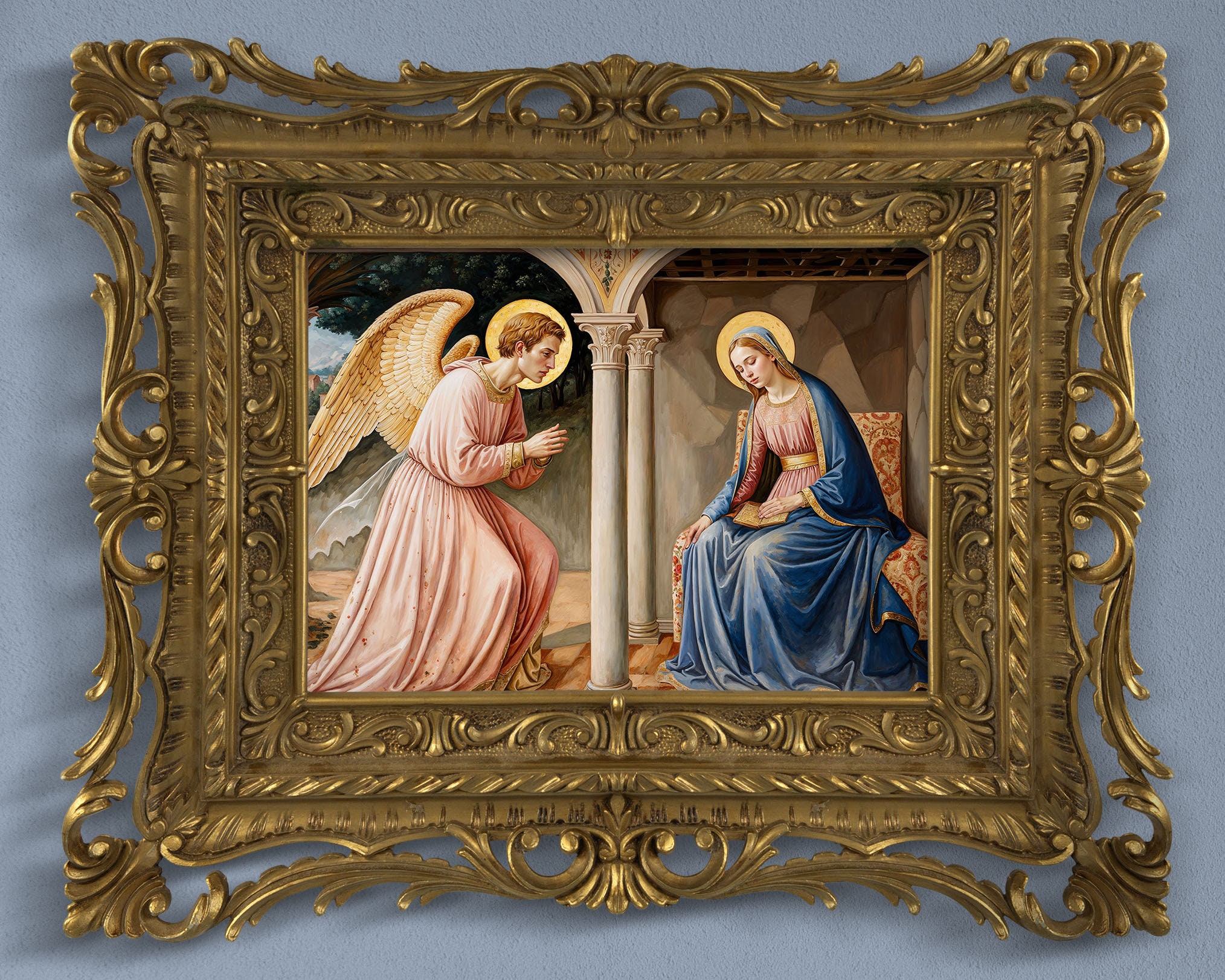 The Annunciation Painting Art - Angel Gabriel & Virgin Mary Fra Angelico Style Picture ...