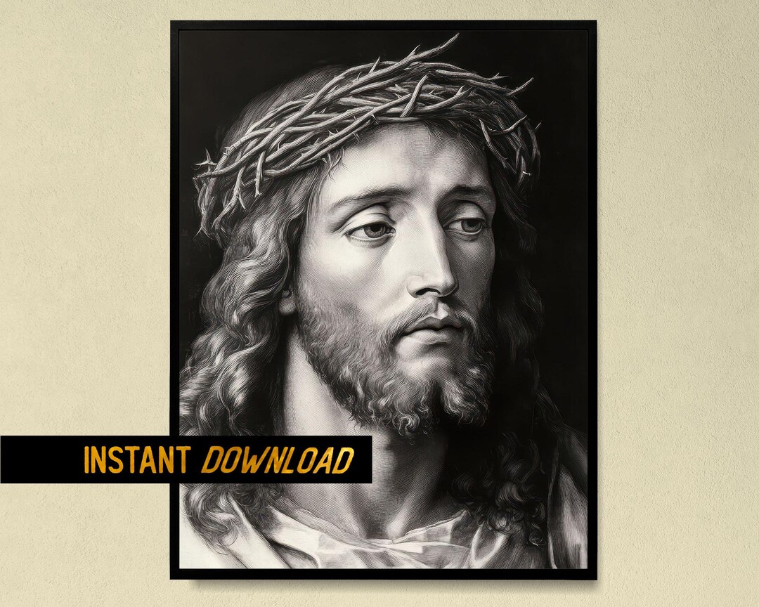 Printable Jesus Christ Portrait Art - Charcoal Style Jesus Sketch for ...