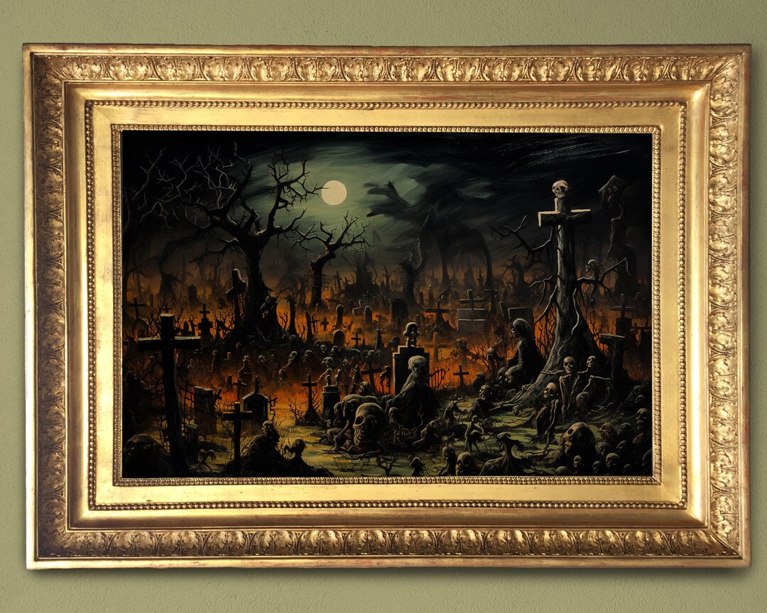 Dark Surrealism Cemetery Painting for Macabre Home Decor Spooky ...