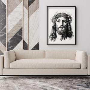 Line Drawing Jesus Christ Portrait - Printable Jesus Charcoal Image ...