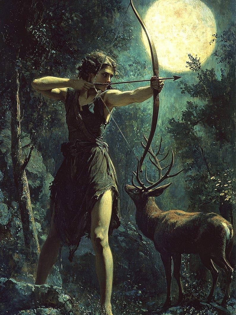 Artemis Goddess of the Hunt – Moonlit Greek Goddess Wall Art - Greek ...