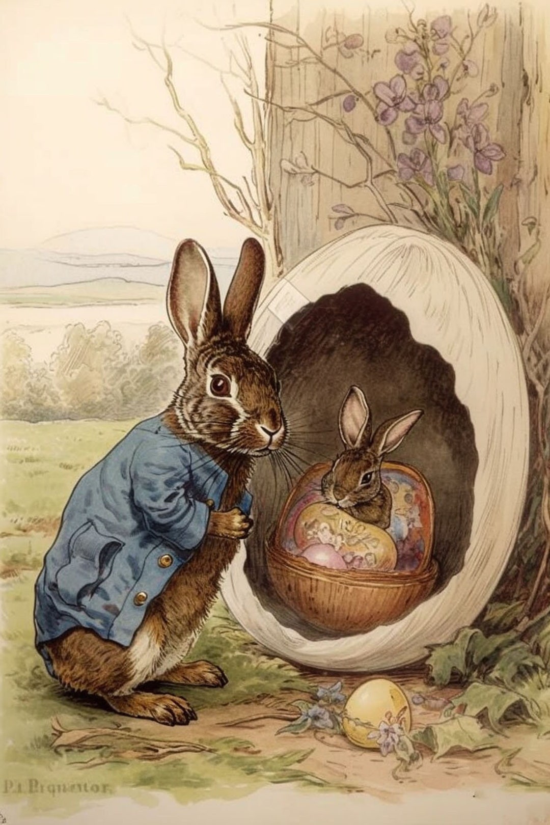 Nursery Wall Decor - Funny Easter Bunny Illustration - Adorable Wall ...