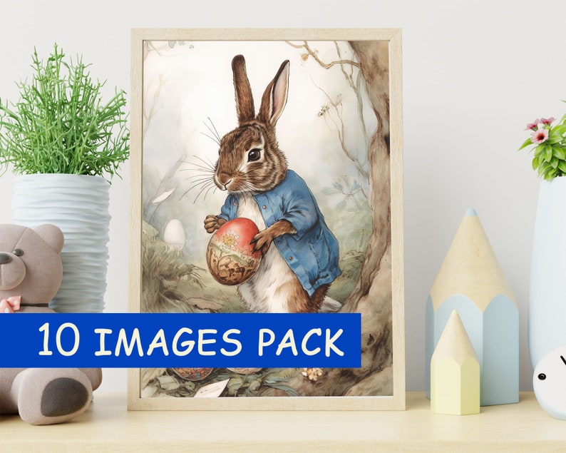 Wall Art for Children Funny Easter Bunny Illustrations Nursery Wall ...