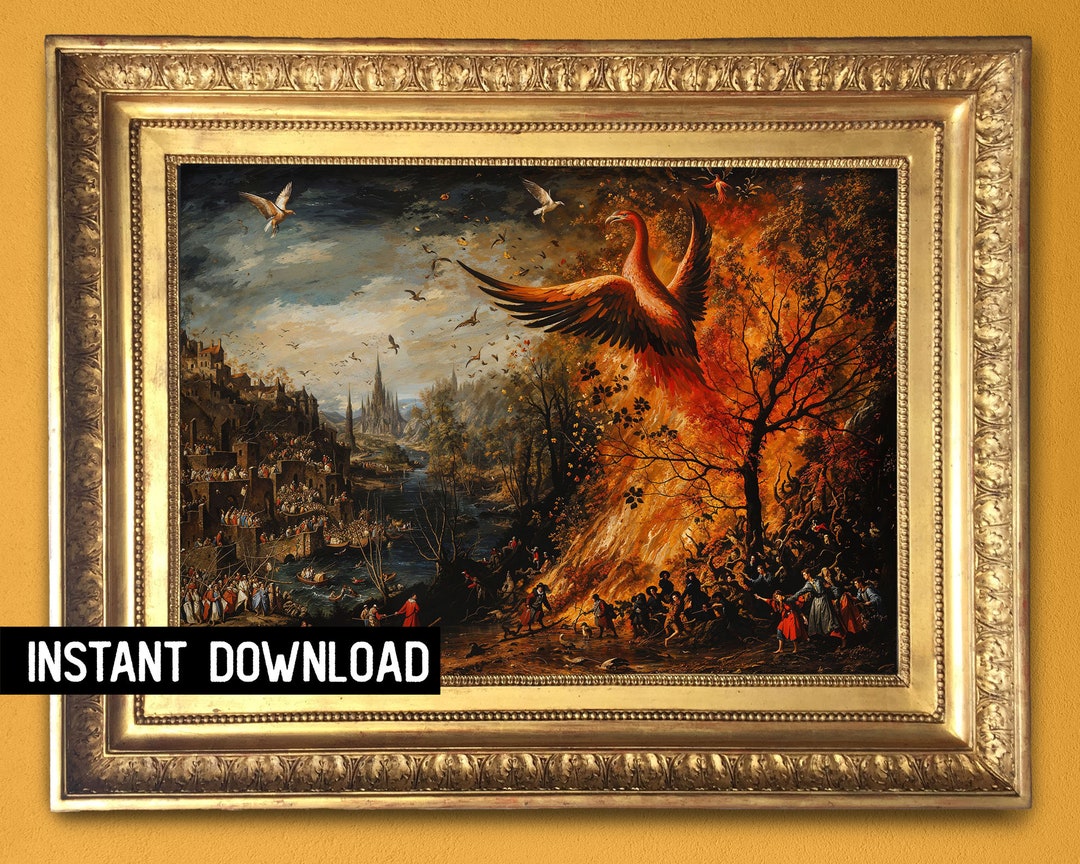 Rebirth of the Phoenix Bird, Mythology Phoenix Painting Medieval ...