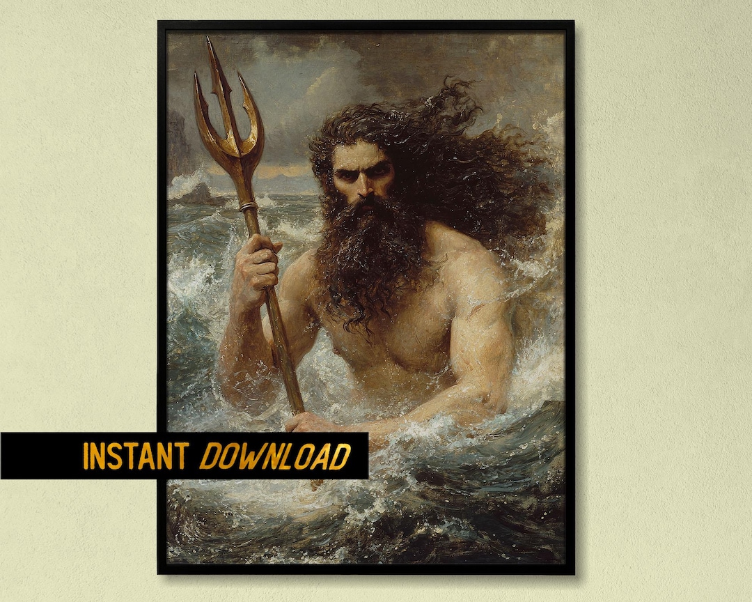 Classical Poseidon Painting – Greek God of the Sea With Trident ...