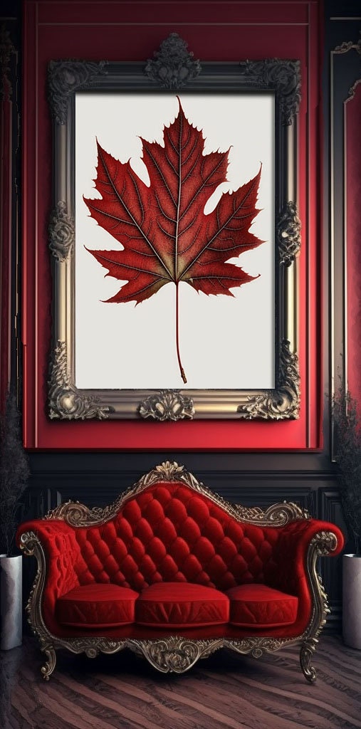 Botanical Illustration of a Red Maple Leaf modern Printable Wall Art ...