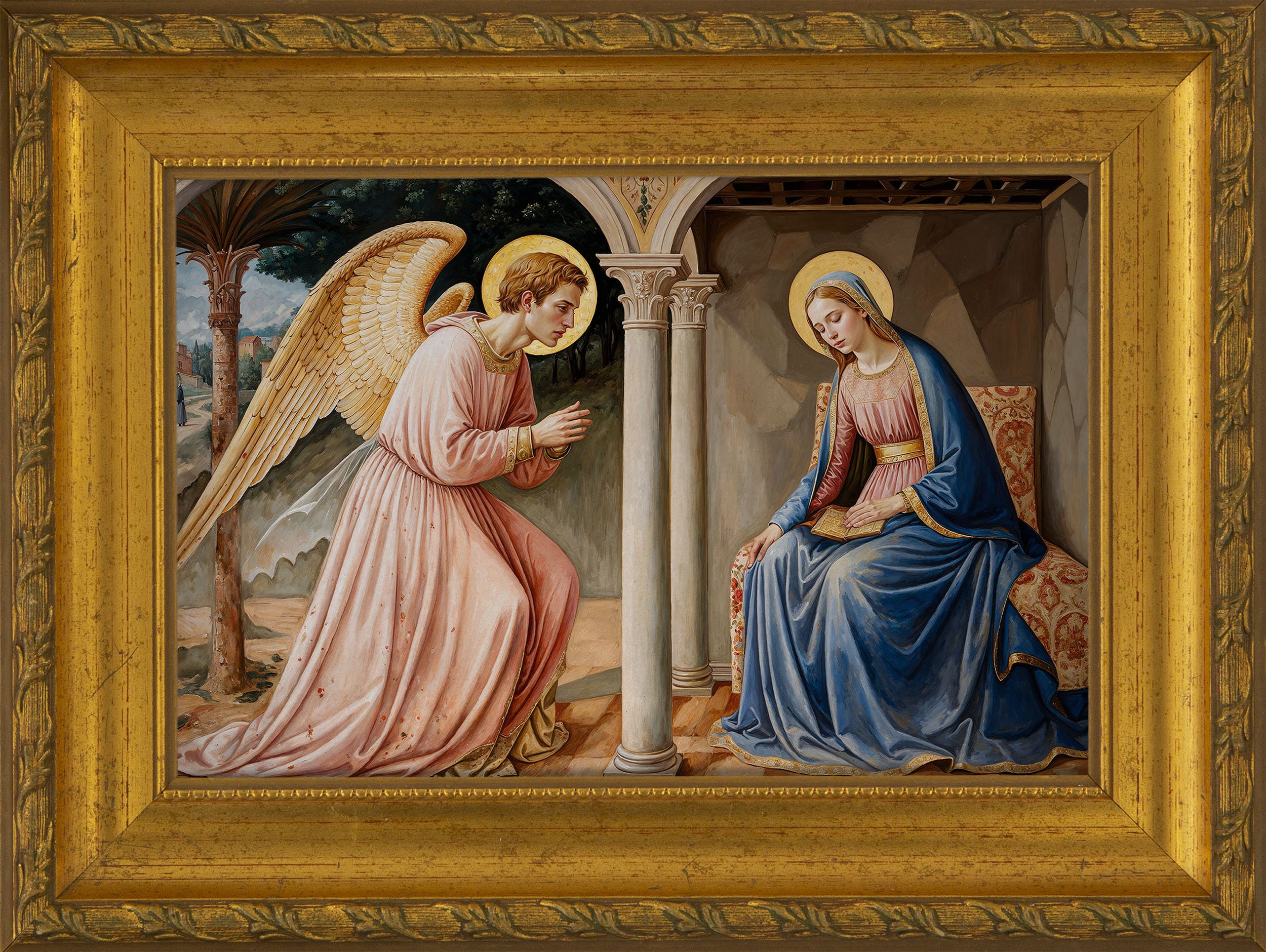 The Annunciation Painting Art - Angel Gabriel & Virgin Mary Fra Angelico Style Picture ...