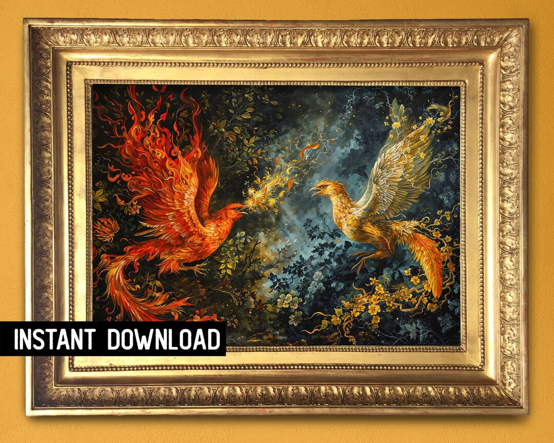 Enchanting Romantic Rococo Fire Birds Fantasy Painting, Mythological ...