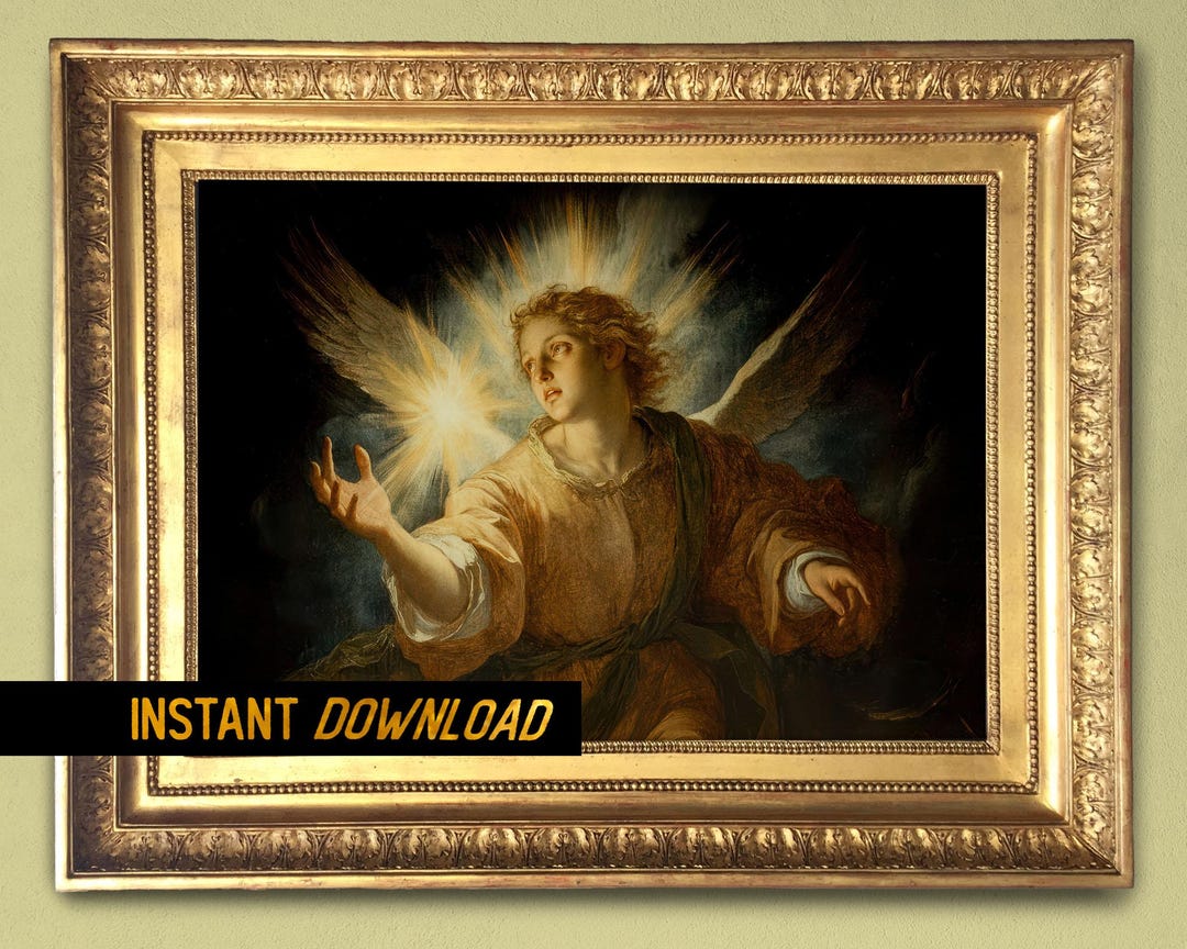 Archangel Remiel the Angel of Hope, Caravaggio Style Baroque Painting ...