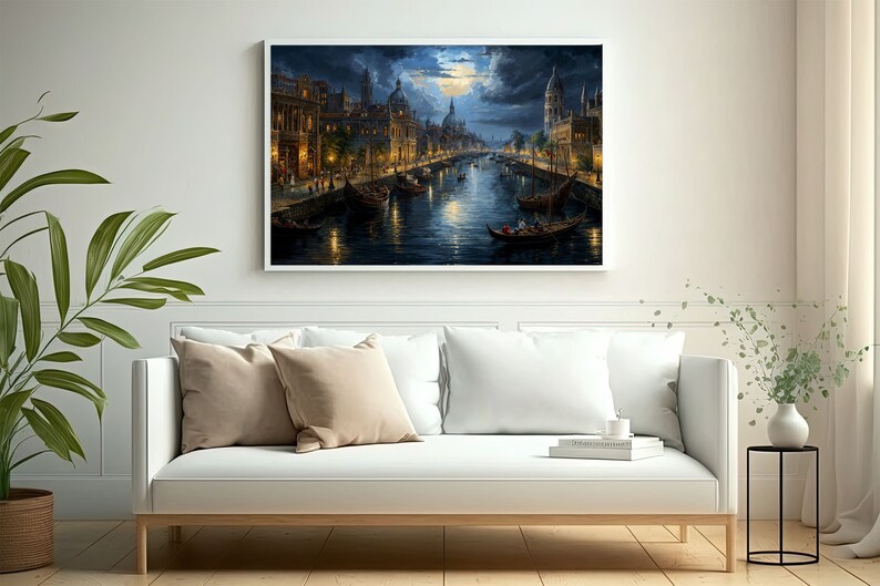 Twilight in Venice Under Full Moon Art Renaissance Painting digital ...