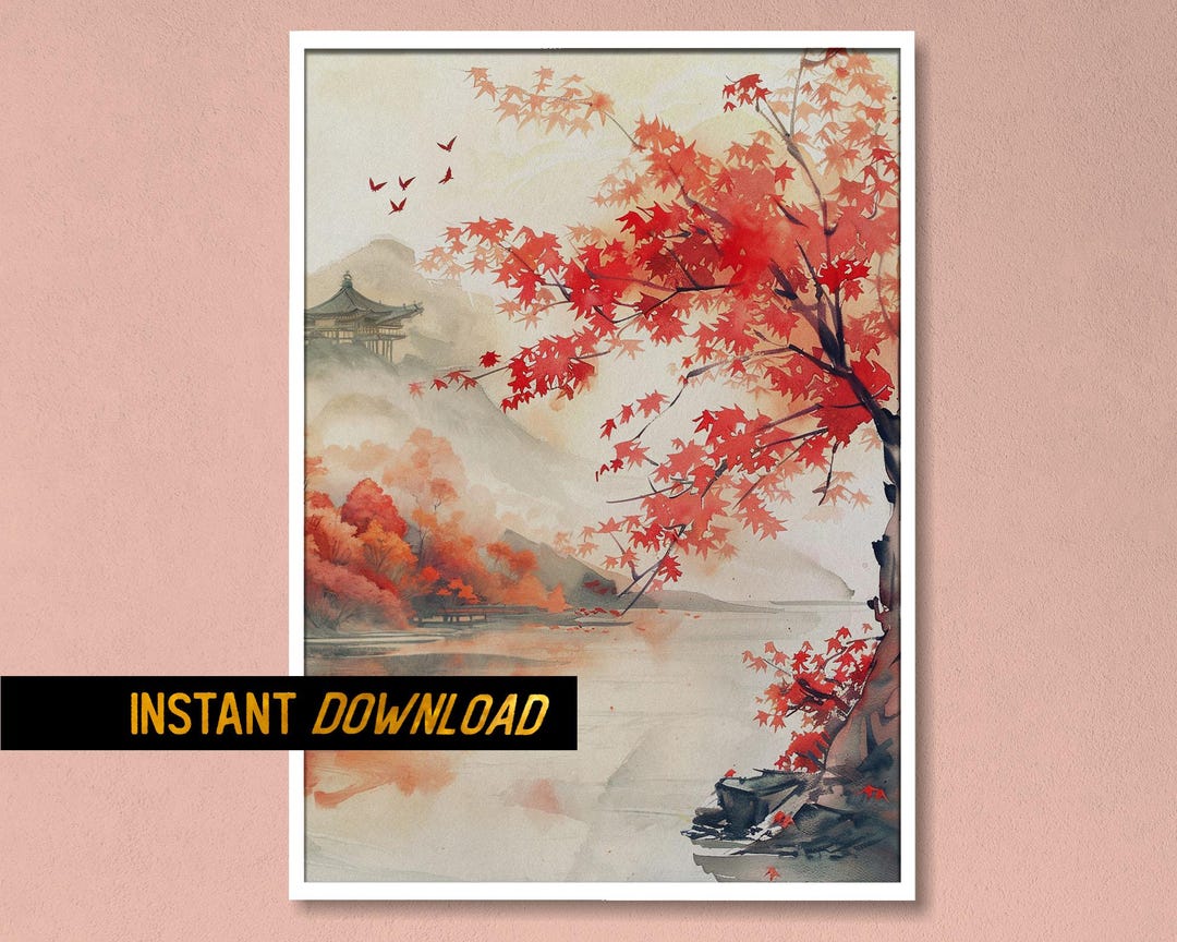 Japanese Maple Tree Painting - Japanese Watercolor Landscape Painting ...