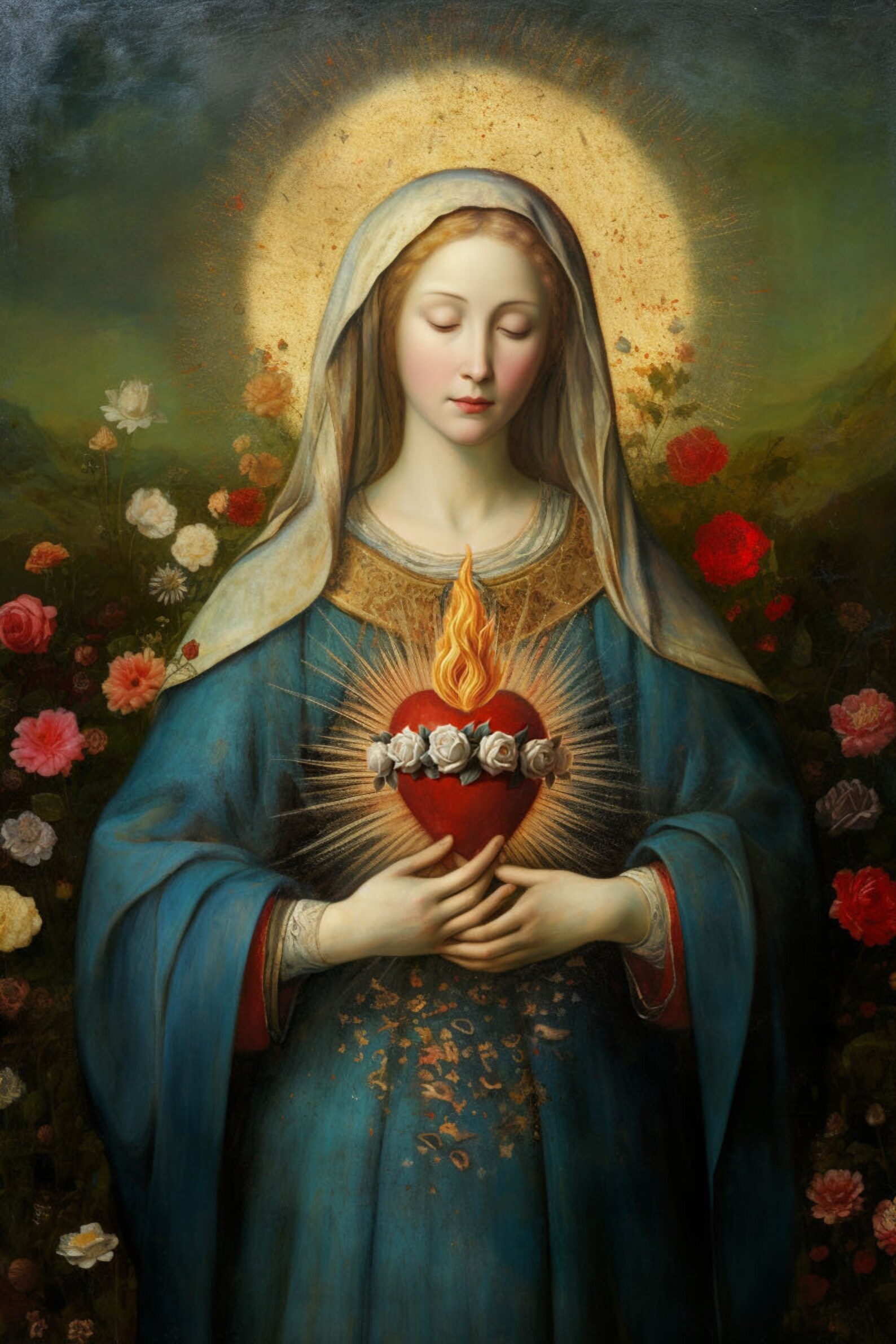 Immaculate Heart of Mary Art - Virgin Mary Painting - Virgin Mary ...
