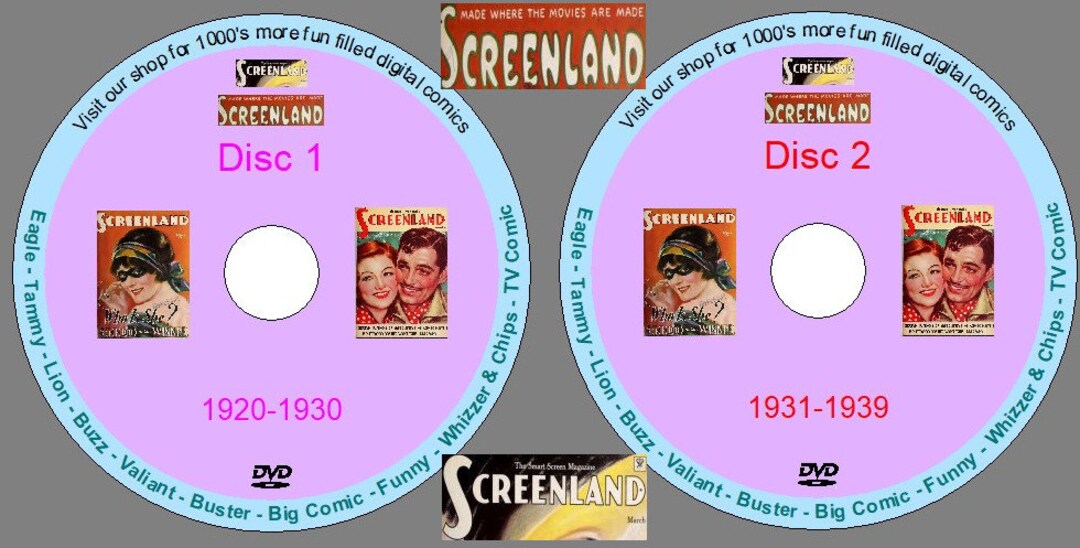 Screenland Vintage Film Magazine 1920-1939 on 2 Dvds. UK Classic Comics ...