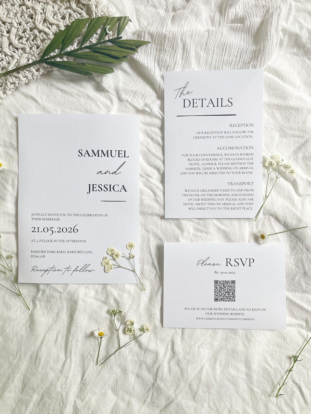 Minimalist Wedding Invitation Template Bundle Qr Code 3 Pack Modern Suite Minimal Online RSVP ...