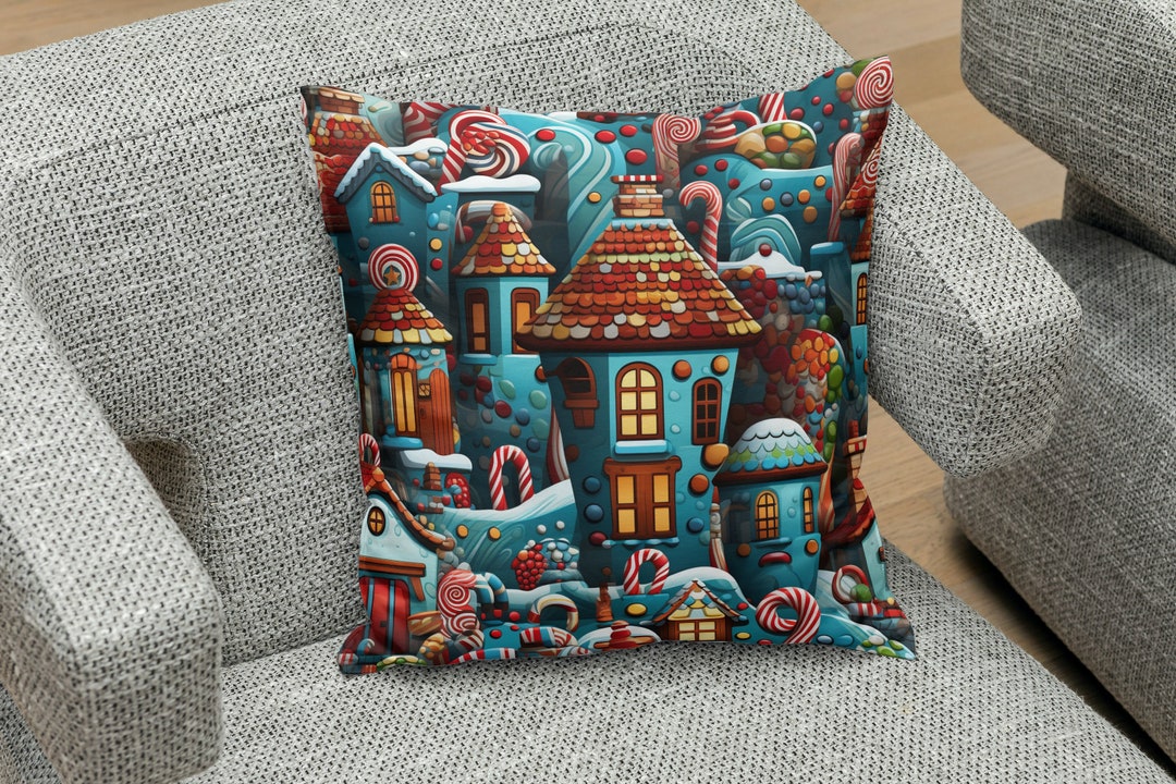 Festive Candy Cane and Gingerbread House Pillow Perfect - Etsy