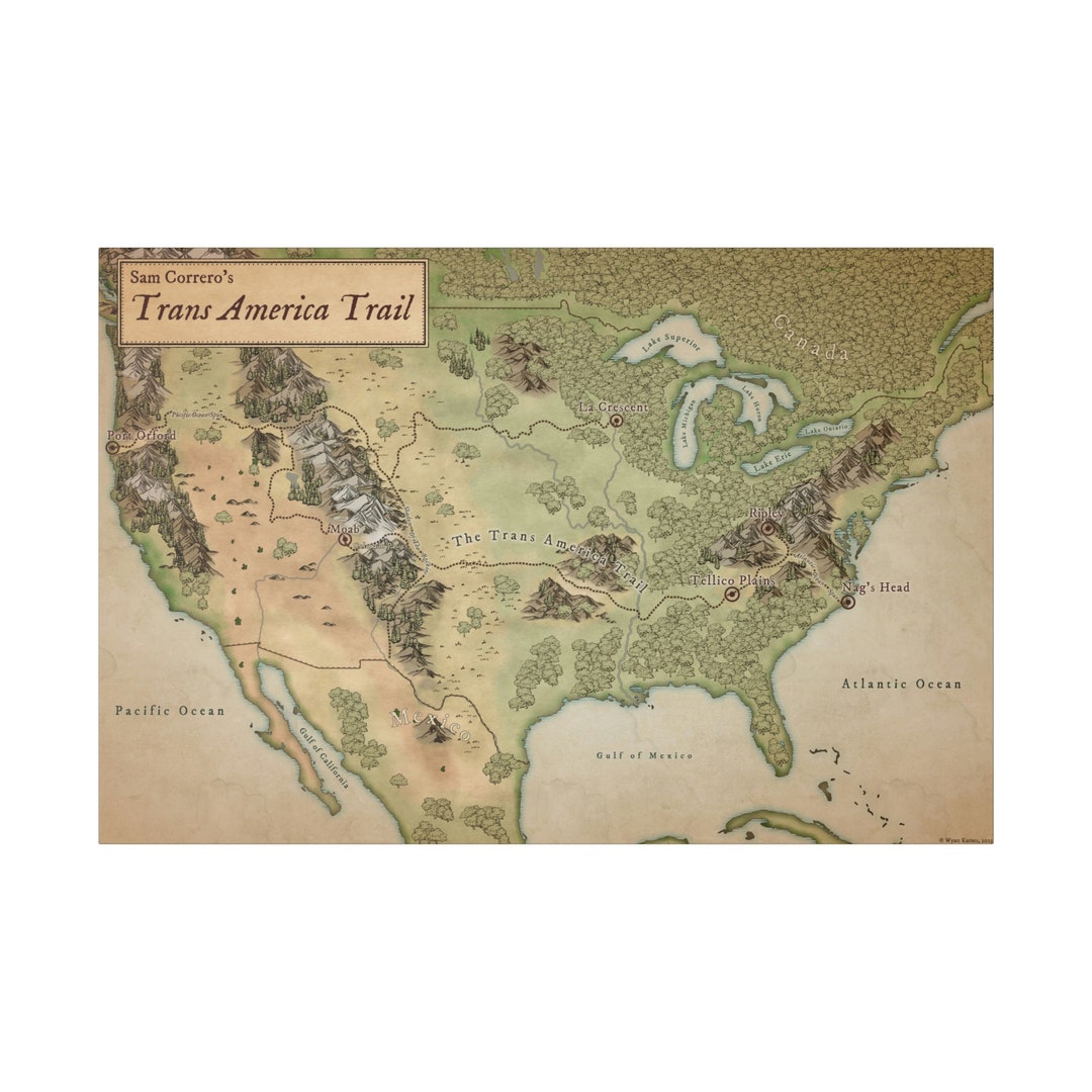 Trans America Trail Fantasy Map canvas - Etsy